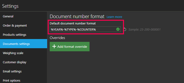 Documents settings – Aronium Help Center