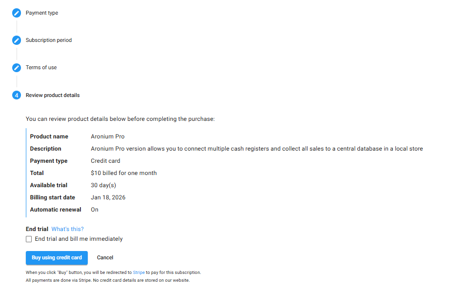Use credit card to buy license – Aronium Help Center