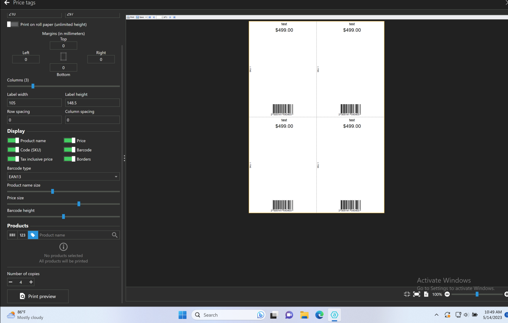 Space in Barcode Price tag printing. – Aronium Help Center